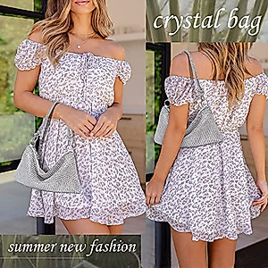 Rhinestone Purses for Women Chic Sparkly Evening Handbag Bling Hobo Bag Shiny Silver Clutch Purse for Party Club Wedding2022