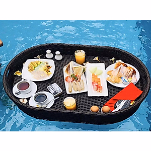 Rattan Floating Tray - Extra Large Pool Serving Basket for Drinks, Brunch, Food - Wedding Photography Accessory - Water Floats - Deluxe Design