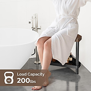 Orimade Corner Shower Bench Inside Shower Stool for Shaving Legs with Storage Shelf, Waterproof Shower Foot Rest Chair, Rustproof Metal ＆ Plastic Shower Seat Organizer for Bathroom(Bronze)