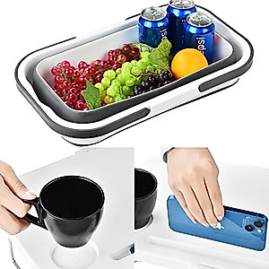 Foldable Picnic Basket with Lid and Tray Table, Collapsible Camping Basket Tub with Handle, Portable Basin Bucket for Camping BBQ