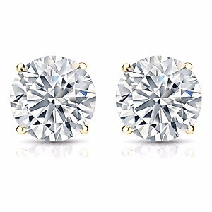Diamond Wish 1/6 Carat Diamond Round Stud Earrings in 14k Yellow Gold (I1-I2, cttw) 4-Prong Basket Screw Back