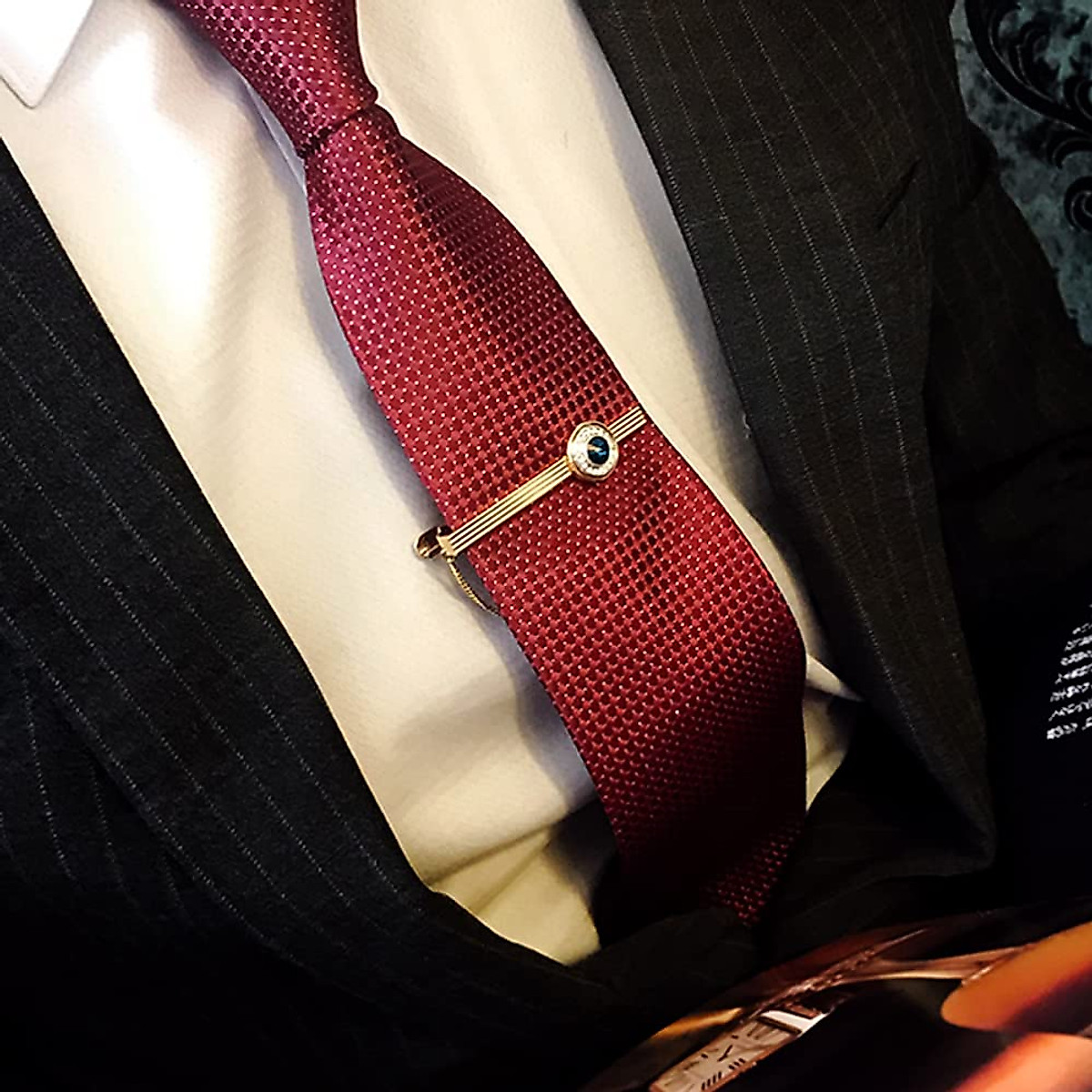 Navy Blue Cufflinks and Tie Clip Set for Men, Small Stunning Crystal Necktie Bar Clips Cuff Links Studs Button, Luxury Silver Romantic Wedding Cufflink & Stickpin Clasp Pin for Party Evening