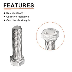 DTGN M12x45mm(DxH) Hex Bolts - 8Pack - Good for Machine Tools - 304 Stainless Steel Hexagon Head Screws
