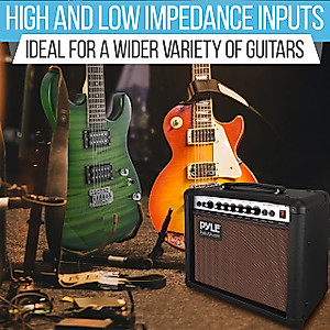 PyleUsa Portable Electric Guitar Amplifier, 30 Watt Power, 8 Inch High-Definition Speaker, Bass, Dual Inputs, Overdrive, Digital Delay, Amp Control Volume, EQ for Beginner and Advance Practice