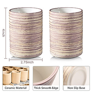 Ceramic Bathroom Canister Jars, 2 Pack Qtip Holder Dispenser with Lid and Tray, Cotton Ball Swab Pad Holder for Bathroom Essential Accessories Vanity Organizers-Light Purple