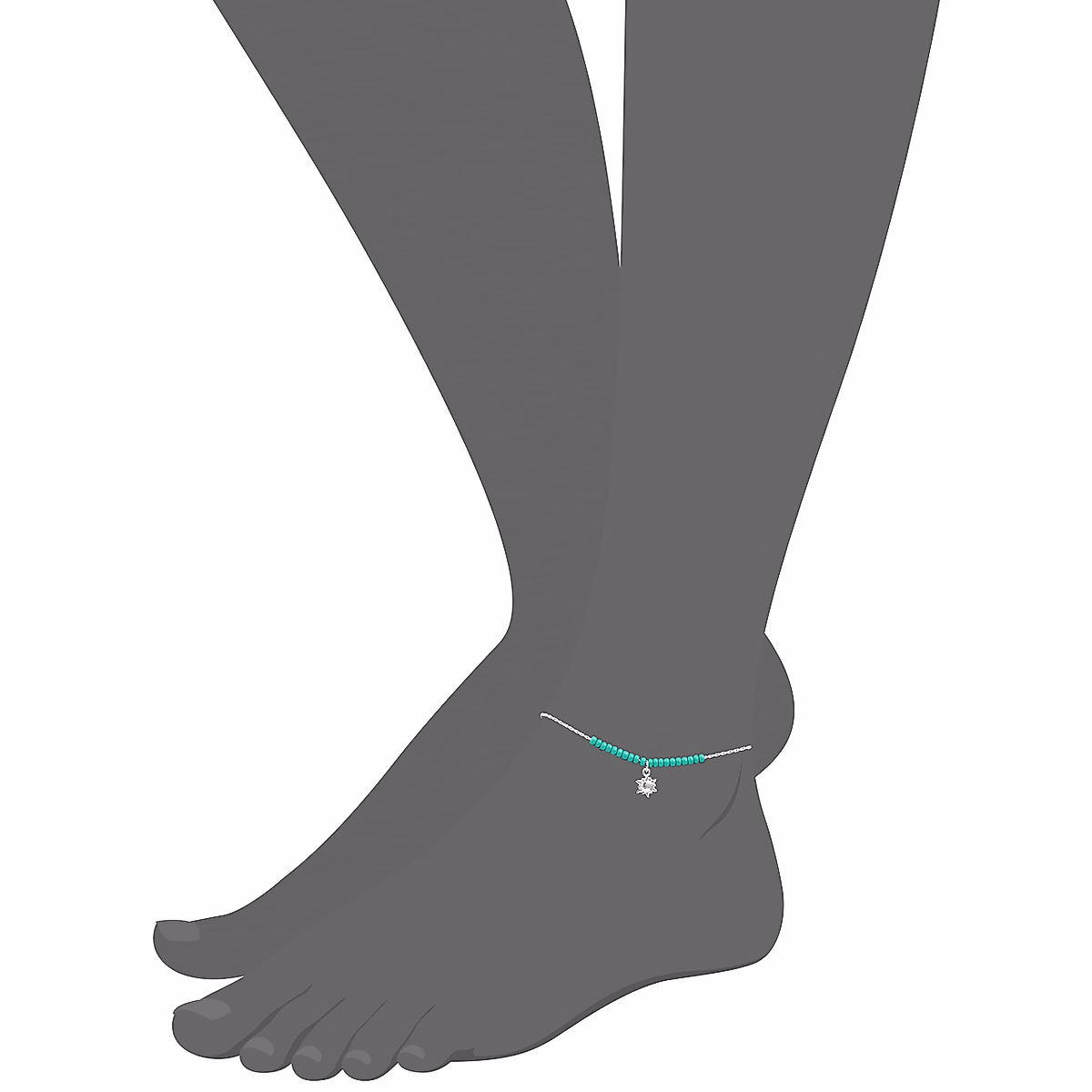 Alex and Ani Sunshine Anklet for Women, Sun Charm and Light Blue Beads, Shiny Silver Finish, 11 in