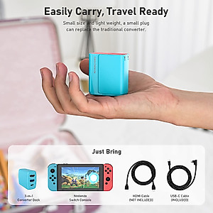 Switch Dock Charger HDMI Adapter for Nintendo Switch/OLED, Switch Docking Station Replacement for Original Dock Set, Portable 30W High-Speed with USB 3.0 Port, USB-C to USB-C Cable(Blue)