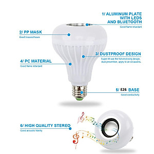 JETENCN LED Light Bulb Bluetooth Speaker with Remote Control and APP, White+Color Changing - Works with E26 Base Fixture - Perfect Lamp for Home, Party, Bedroom, Indoor Floodlight Bulb