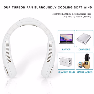Kapkon Portable Hands Free Bladeless Neck Fan,Wearable Personal Air Conditioner Fan Built-in Refrigerating Chip,4000 mAn Battery Operated Personal Neck Fan, USB Rechargeable