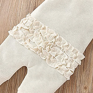 Newborn Baby Girl Ruffle Romper Knit Sweater Onesie Jumpsuit Long Sleeve Zipper Onesie Solid Fall Winter Outfits (A Waffle Knit Apricot,0-3 Months)