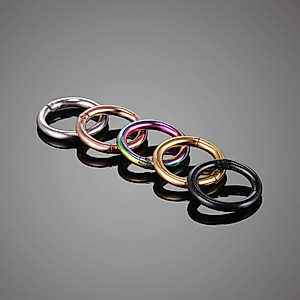 Xpircn 5PCS 16G Stainless Steel Nose Rings Hoop Hinged Segment Septum Clicker Daith Tragus Helix Cartilage Earrings Piercing for Women Men (Mixed Color, 16g 8mm, 5PCS)