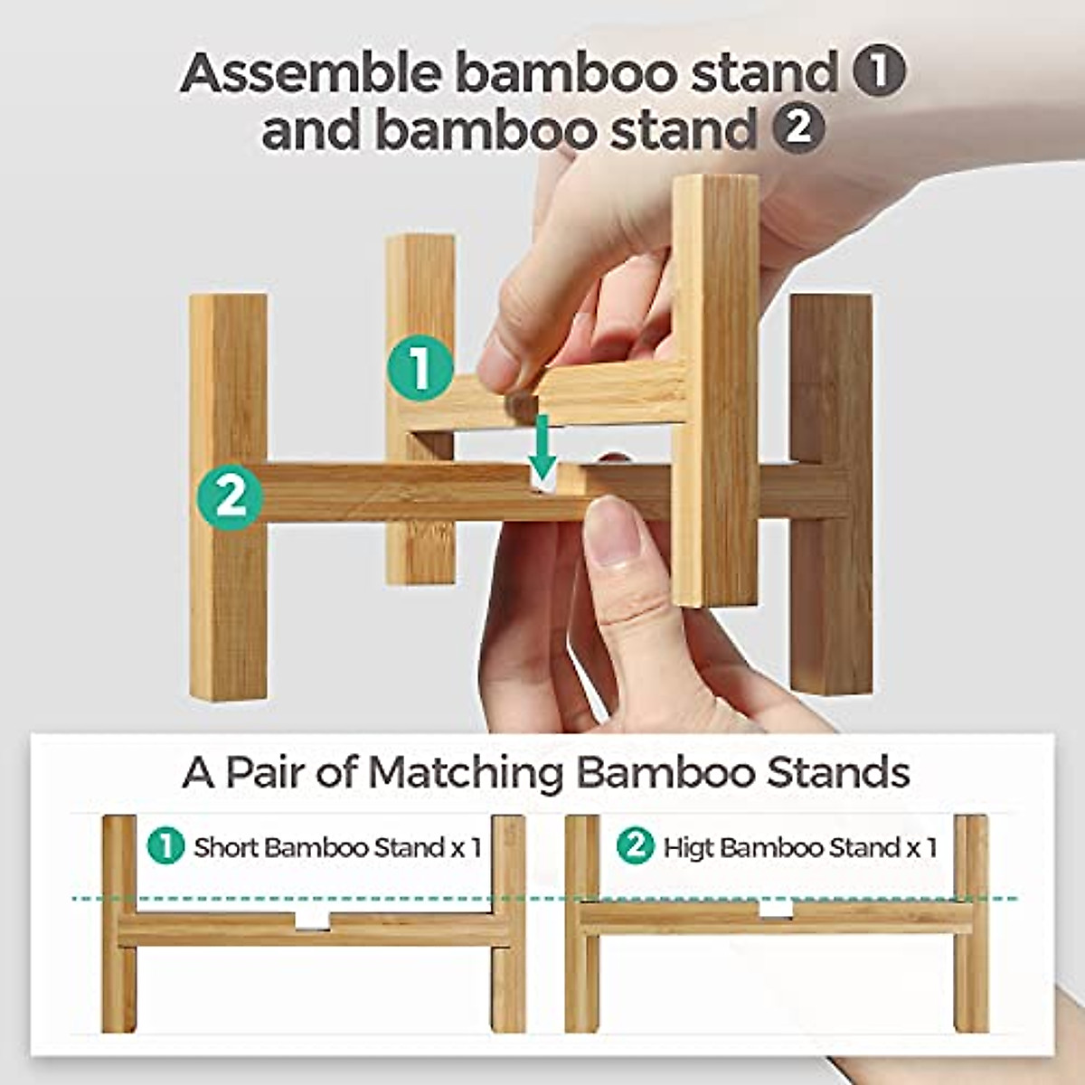 T4U 7 Inch Self Watering Planter with Bamboo Stand Set of 2, Plastic White Flower Pot for Indoor Herb Plant, Aloe, African Violet, Nursery Seedling Pot Round, Modern Decor for Home, Garden, Office