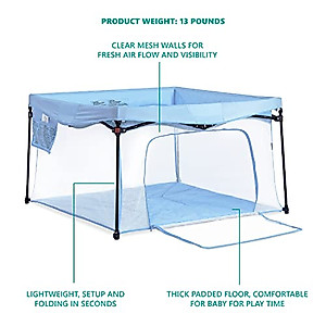 Dream On Me Ziggy Square Baby Playpen in Blue, Easy Set Up and Lightweight, Breathable Mesh Walls, Playpen for Babies and Toddlers
