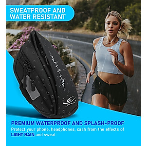 HiRui Universal Sports Armband Comfort Running Armband and Wristband Cell Phone Holder for Exercise Workout, Compatible with iPhone 15/14/Plus/Pro/13 Samsung Galaxy All Phones, Adjustable (Black)