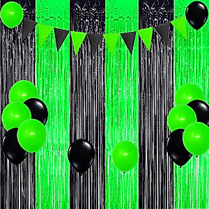 Green and Black Party Decorations, Birthday Decorations for Men Green Black Graduation Backdrop 2025 Black Green Backdrop Foil Fringe Curtains Halloween Party Photo Streamers (3 Pack)