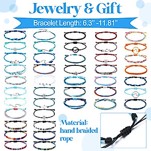 Cindeer 43 Pcs Summer Beach Bracelets for Women Adjustable Friendship Surfer Bracelets Anklets Multilayer String Rope Jewelry Bulk(Vintage)