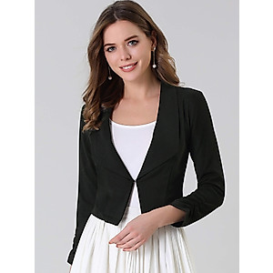 Allegra K Women's Notched Lapel Ruched Sleeve Jackets Business Cropped Blazer Small Black