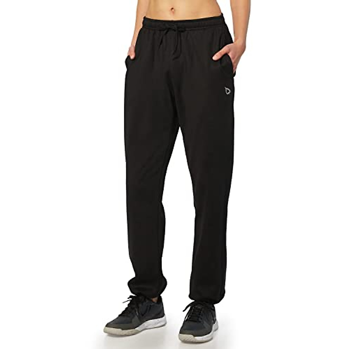 BALEAF Women's Fleece Pants Winter Running Gear with Zipper Pockets Athletic Joggers Adjustable Ankle Track Pants Black Size M