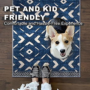 KILOCOCO Small Rug 2'x3' Entryway Rug Printed Moroccan Rug Indoor Door Mat Machine Washable Non Slip Soft Throw Rug for Bedroom Kitchen Entrance Geometric Boho Rug, Blue