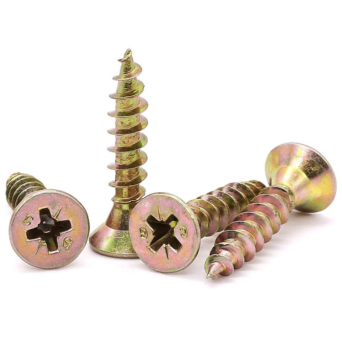 M4 x 20mm (100 PCS) Flat Phillips Head Wood Screws Countersunk Head Drywall Clipboard Screw Phillips Drive Yellow Zinc Plated Wood Interior Construction Projects Metal Screw