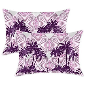 Palms Trees Satin Pillow Cases Silk Satin Pillowcase for Hair and Skin Standard Set of 2 Super Soft Silk Pillowcase with Envelope Closure (20x26 in)