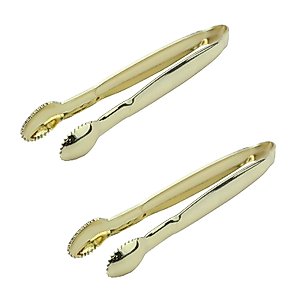 Antrader 4-Inch Stainless Steel Sugar Tongs, Small Ice Tongs Cubic Sugar Nip Mini Serving Tong for Tea, Coffee, Appetizers, Golden,2Pcs