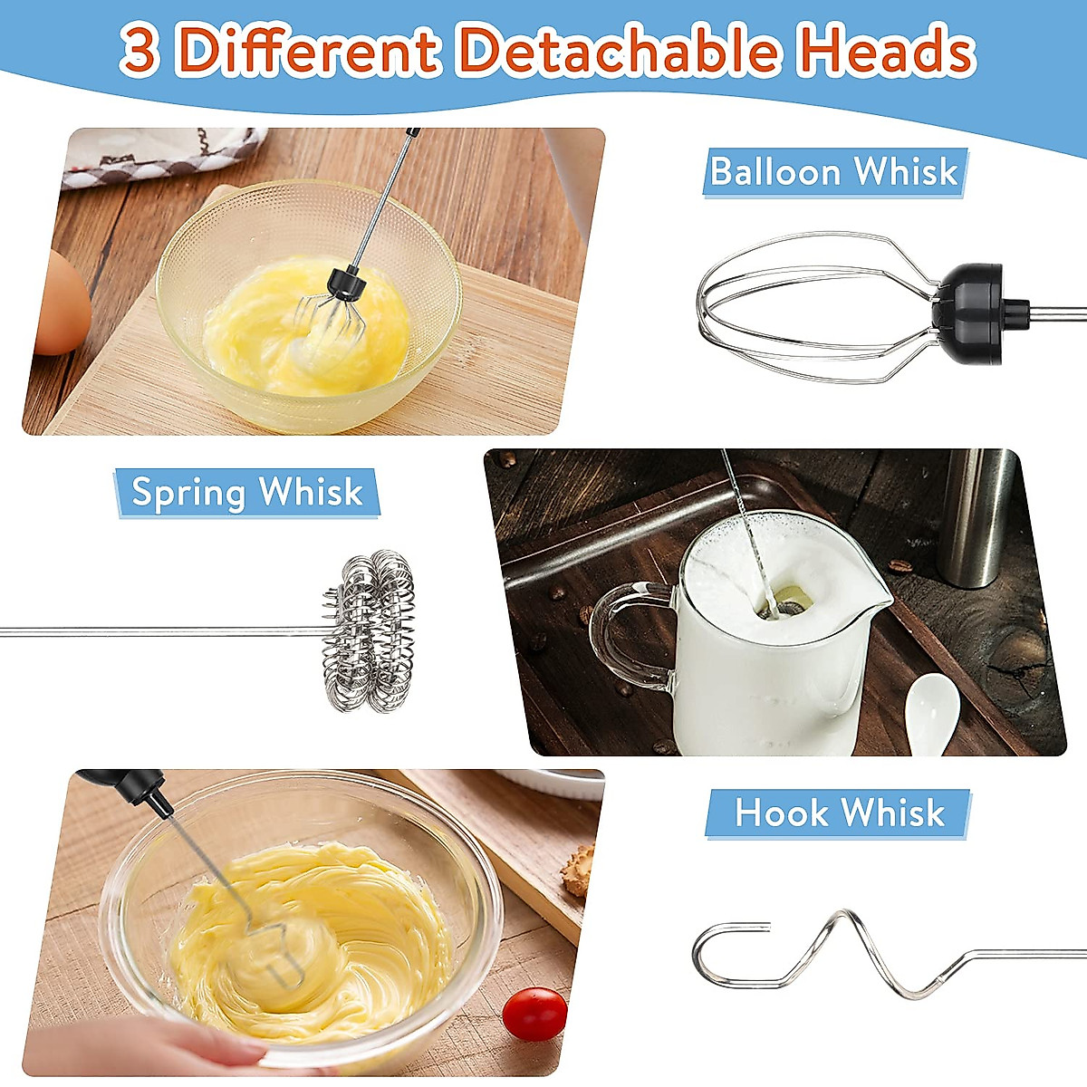 Milk Frother Handheld, USB Rechargeable Milk Frothers, Coffee Frother Electric, 3 Gear Adjustable Mini Foamer for Latte, Cappuccino, Hot Chocolate Black