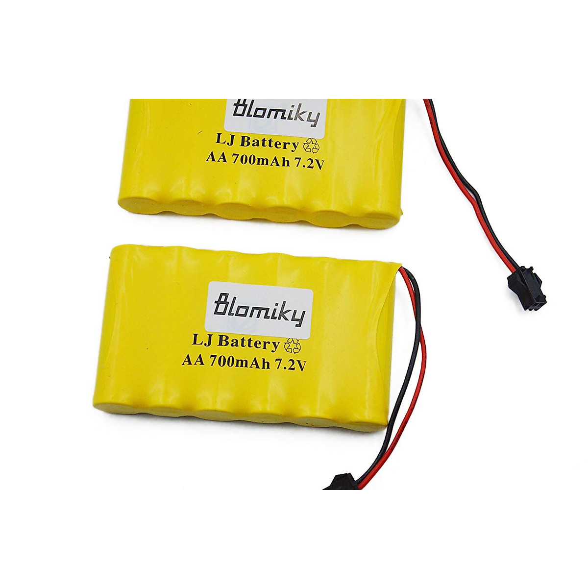 Blomiky 2 Pack 7.2V 700mAh Ni-Cd Rechargeable Battery Pack with SM 2P Plug Replacement for Old Version 15 Channel Huina 1550 550 RC Excavator 7.2V 700mAh Yellow 2