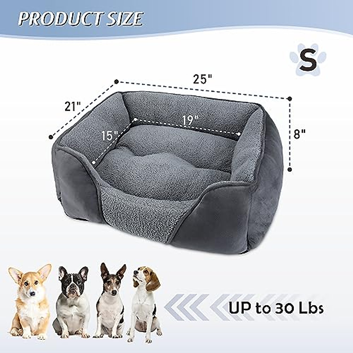 AIPERRO Dog Bed,Pets Friendly Medium Small Dogs Beds Machine Washable Rectangle Dogs Beds,Orthopedic Calming Dog Sofa Bed,Soft Sleeping Puppy Beds Breathable Cuddler, Nonskid Bottom 25''x21''