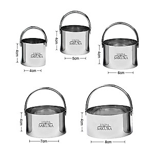 Linda Sakura LINDA SAKURA Biscuit Cutter Set (5 PiecesSet), Round Cookie Cutters with Handle, Professional Baking Dough Tools, Silver