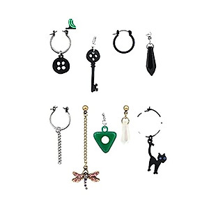 Coraline Key & Seeing Stone Mismatch Earring 9 pc set Licensed, Black