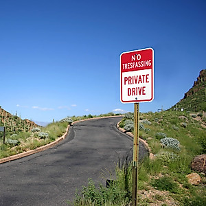 SmartSign No Trespassing Private Drive Sign - 2 Pack, 18 x 12 inch, 2mm Aluminum Composite, Pre-Drilled Holes, Red and White, Made in USA