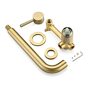sumerain Tub Filler Wall Mount Roman Tub Faucet Brushed Gold Single Left-Handed Handle Brass Bathtub Faucet
