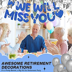 Fulmoon Pre Strung We Will Miss You Banner Glitter Bunting Graduation Retirement Party Decorations 8.2 ft Goodbye Decorations for Going Away Farewell Army Decorations Party Supplie(Navy Blue)