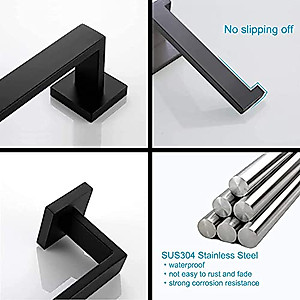 Ralbay 5-Pieces 14.2" Bath Towel Bar Set Black Premium Stainless Steel Square Style Matte Black Bathroom Hardware Accessories Set Wall Mounted Towel Rack Set
