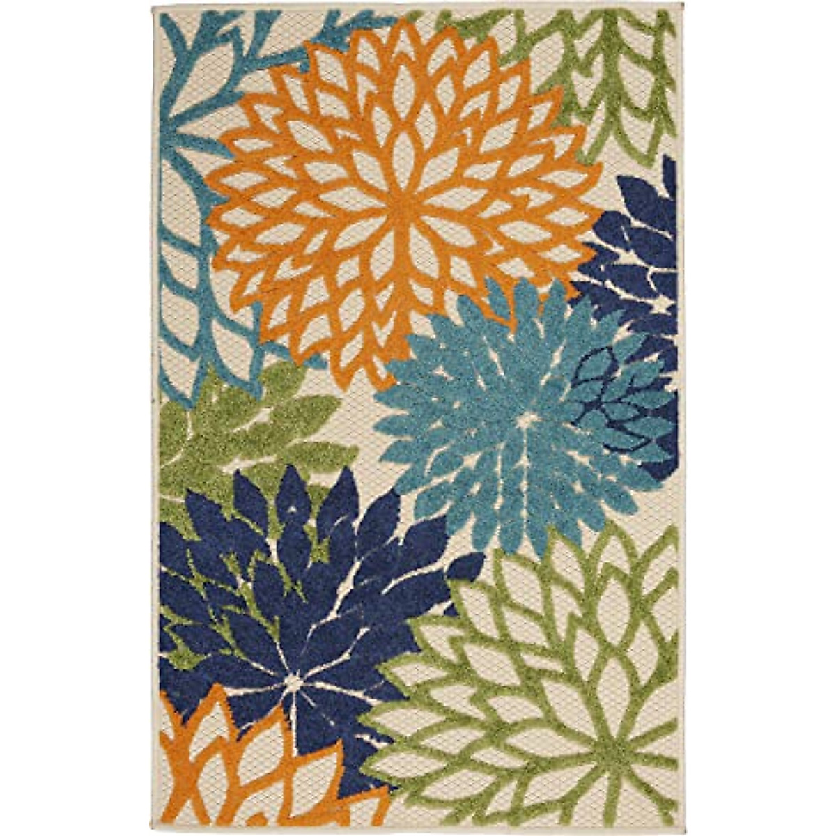 Nourison Aloha Indoor/Outdoor Multicolor 2'8" x 4' Area Rug, Tropical, Botanical, Easy Cleaning, Non Shedding, Bed Room, Living Room, Dining Room, Deck, Backyard, Patio (3x4)