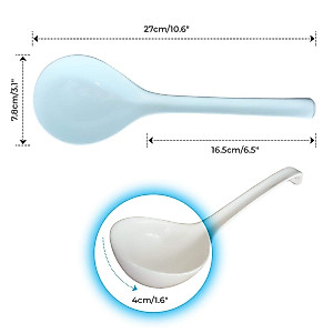 LeBlue 1-Pack Asian Chinese Reusable Dishwasher Microwave Safe 10.6" Big Henry Serving Soup Spoons Ladle, White Bone China Porcelain Ceramics