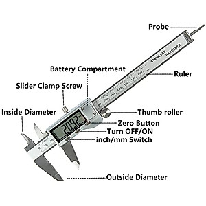 Beslands Digital Caliper 0-6"/0-150mm Electronic Vernier Caliper Measuring Tool, Digital Micrometer with Large LCD Screen, Stainless Steel, Inch Metric Conversion with Protective Case, Extra Battery