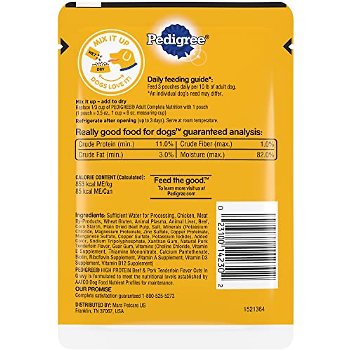 Pedigree High Protein Wet Dog Food Pouches, Beef and Pork Tenderloin Flavor Cuts in Gravy, 3.5 oz. Pouches, 16 Count
