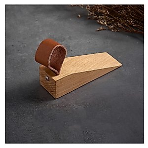 Wooden Door Stopper Non-Slip Security Wood Door Wedge with Leather Strap for Hanging Door Stopper 1Pack, in House Bedroom Office Living Room Hotel Cabin