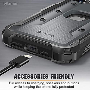Vena vArmor Rugged Case Compatible with Apple iPhone 12 / iPhone 12 Pro (6.1"-inch), (Military Grade Drop Protection) Heavy Duty Holster Belt Clip Cover with Kickstand - Space Gray