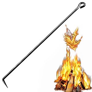 Fire Poker for Fire Pit, 33.5 Inch Extra Long, Black Powder Coated, Rust Resistant Fireplace Poker for Fireplace, Camping, Wood Stove, Indoor, Outdoor Fire Pits & Camping Accessories