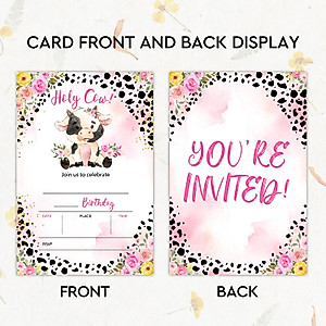 YUEXLL Holy Cow Birthday Party Invitations Cards with Envelopes, Blush Pink Floral Holy Cow Party Invitations, Birthday Celebration Supplies, Double-sided Fill-in bday Invites for Boys Girls- A32