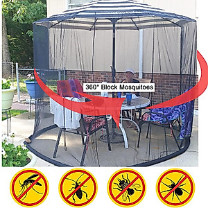 7.5-11 FT Patio Umbrella Mosquito Net, Polyester Mesh Umbrella Screen, Universal Canopy Umbrella Mosquito Netting with Zipper Door and Adjustable Rope, Fit Outdoor Umbrellas and Patio Tables
