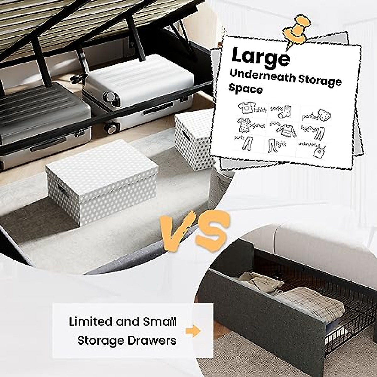 SHA CERLIN Full Size Lift Up Storage Bed/Modern Wingback Headboard/Upholstered Platform Bed Frame/Hydraulic Storage/No Box Spring Needed/Wood Slats Support/Grey Blue