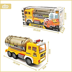 CYKT Truck Toys for 3-10 Year Old Boys, Electric Oil Tanker Toy Truck - with Bright Flashing 4D Lights & Real Sounds, Cool Birthday Gifts for Boys Age 3-12 Year Old Kids Toys (Yellow)