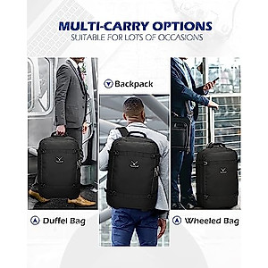 Hynes Eagle 42L Rolling Backpack Wheeled Backpack Flight Approved Travel Backpack Carry on Luggage Black with 3PCS Packing Cubes Set Teal