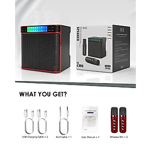 FULLIFE Karaoke Machine, Portable Bluetooth Karaoke Speaker with 2 Wireless Microphones for Adults & Kids, PA System with LED Light, Home Karaoke Set, Supports TF/AUX/USB, for Parties, Meetings