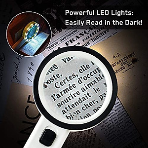 SUPULSE Magnifying Glass with Light, 30X Handheld Large Magnifying Glass 12 LED Illuminated Lighted Magnifier for Macular Degeneration Seniors Reading Inspection Coins Jewelry