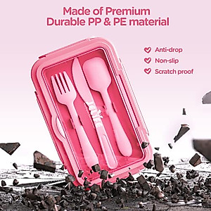 Jelife Kids Lunch Bento Box, Large Bento-Style Leakproof Lunch Boxes 4 Compartments Girls Snack Lunch Containers with Tableware for Back to School, Reusable On-the-Go Meal and Snack Packing, Pink